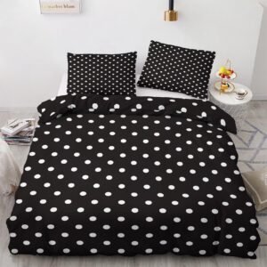 quzepzarl polka dot duvet cover set queen size, black white circle bedding set 3 pieces with zipper closure, geometric comforter cover soft microfiber 1 duvet cover 90" x 90" and 2 pillow shams