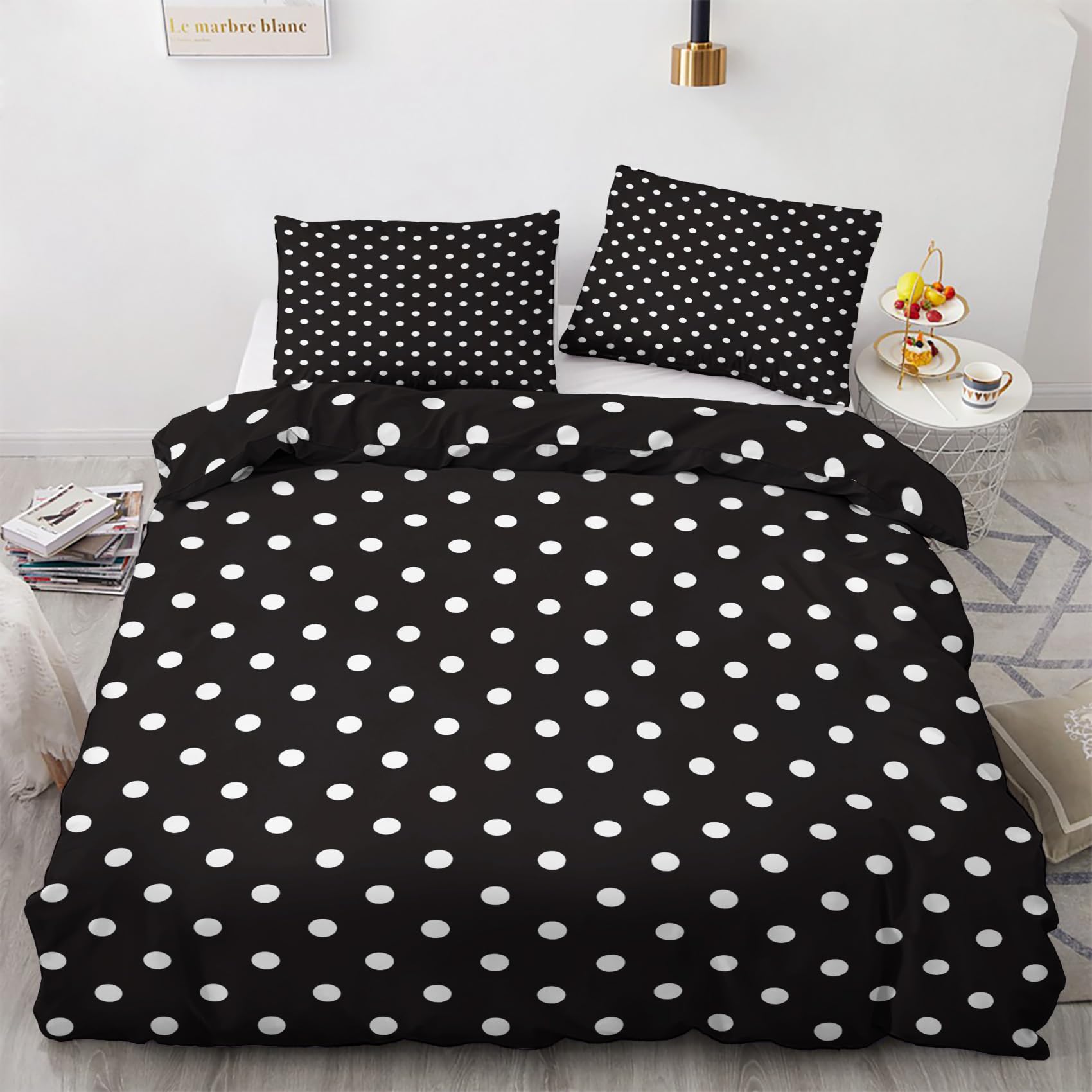 Quzepzarl Polka Dot Duvet Cover Set Queen Size, Black White Circle Bedding Set 3 Pieces with Zipper Closure, Geometric Comforter Cover Soft Microfiber 1 Duvet Cover 90" x 90" and 2 Pillow Shams