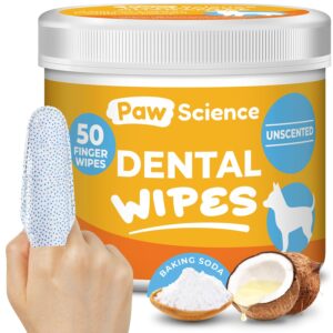 paw science dog teeth cleaning wipes - pet dental finger wipes for dogs - toothbrush and tooth brushing kit - freshen breath, cleaner mouth