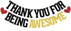 kewufd thank you for being awesome banner black glitter we will miss you banner thank you for being awesome banner for graduation/farewell/going away party decoration supplies for men/women