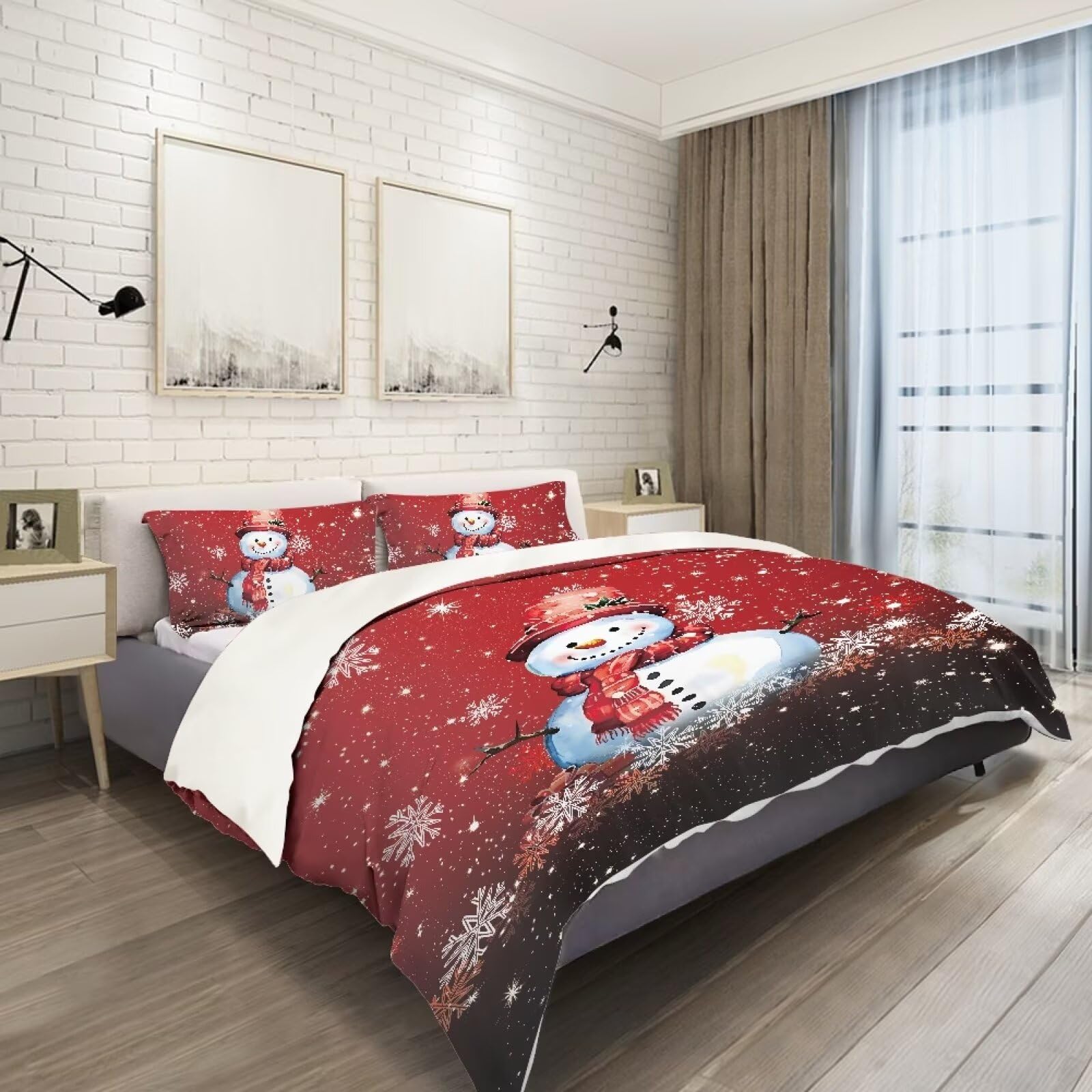 WHOSGNIHT Christmas Bedding Sets Snowman Duvet Cover Bedding Sets 3 Pcs Ultra Soft Modern Comforter Cover Quilt Cover Set with Zipper Closure Washed Micerofiber King Size