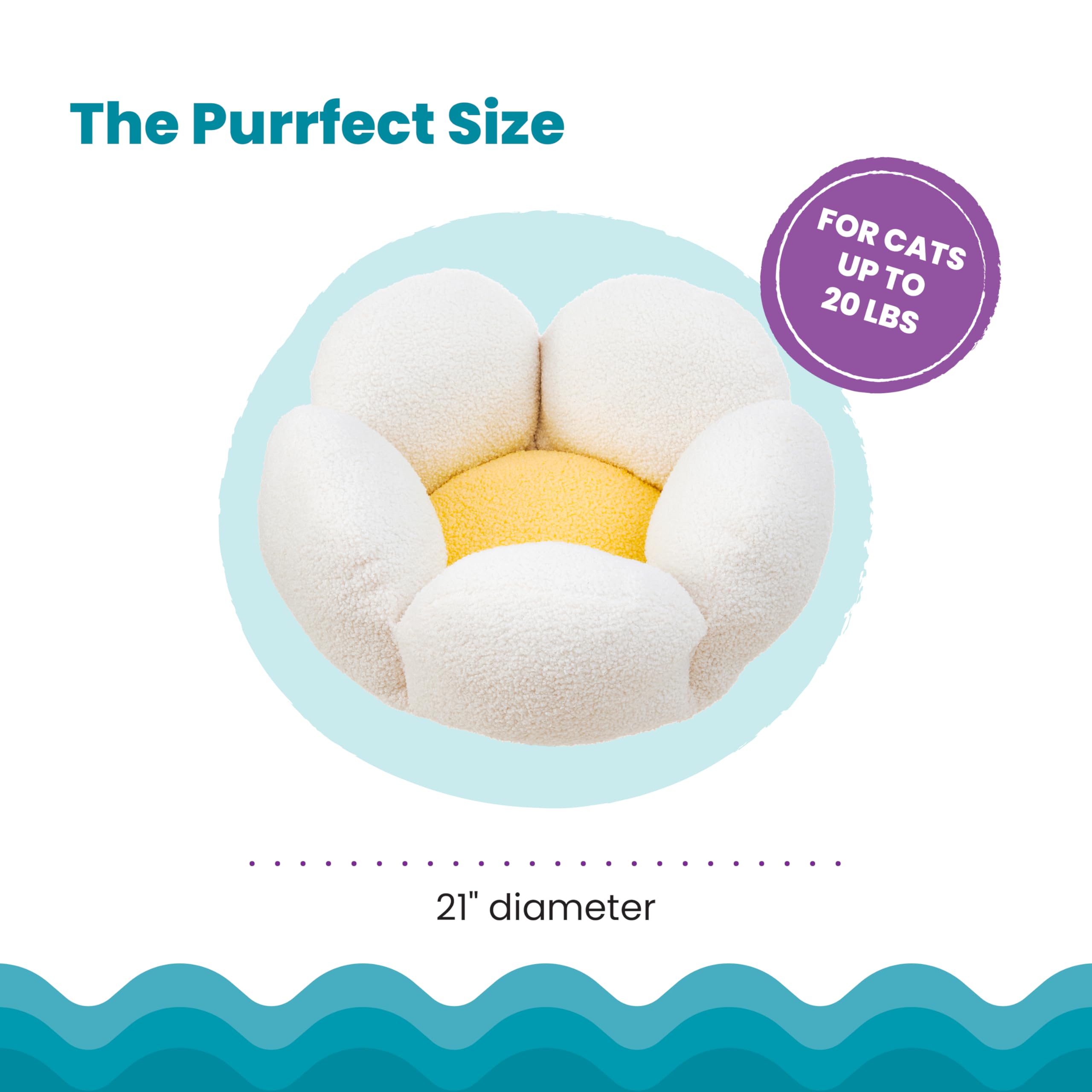 Catstages Purrfect Petals Washable Flower Shaped Round Cat Bed for Indoor Cats, Plush, White