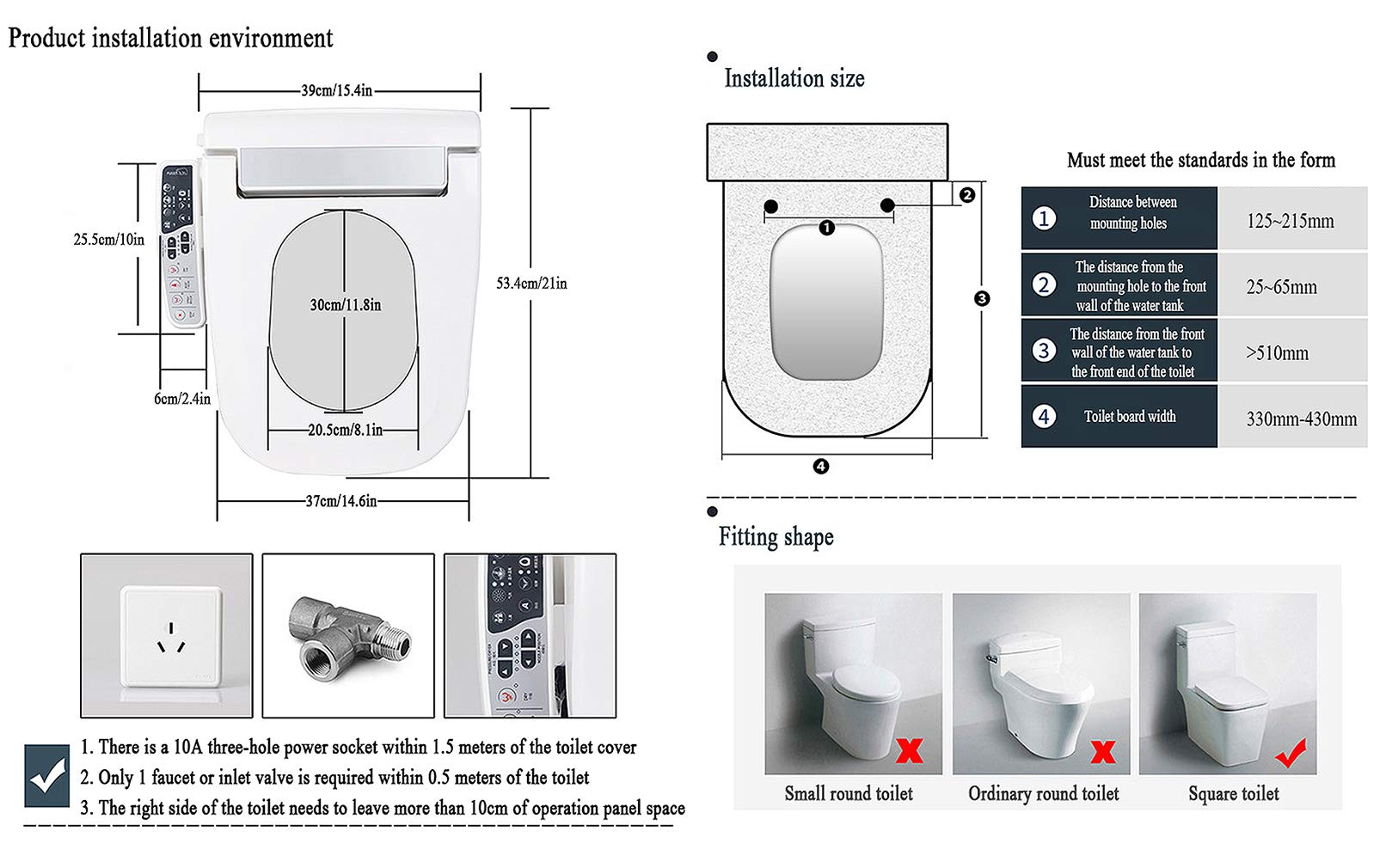 Square Smart Toilet Seat Drying and Deodorizing Toilet Bidet Seat, Suitable for Square White Seat, Warm Air Drying, Stainless Steel Nozzle