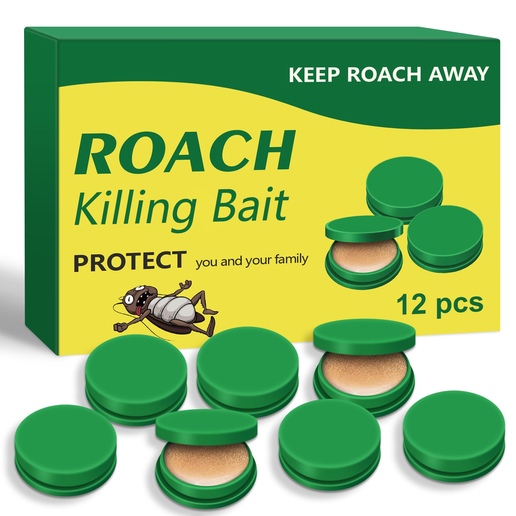 LUOJIBIE Roach Killer Indoor Infestation, Roach Bait, Roach Traps Indoor/Outdoor, Cockroach Repellent, Roach Killer, Quick Catch Roach Control-12PCS