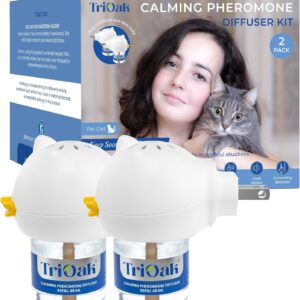 TriOak Cat Pheromones Calming Diffuser: Premium Cat Calming Diffuser - Cat Pheromone Diffuser - Pheromone Diffuser to Calm Cats - Cute Shape Feline Pheromone Diffuser, 2Pack (Blue)