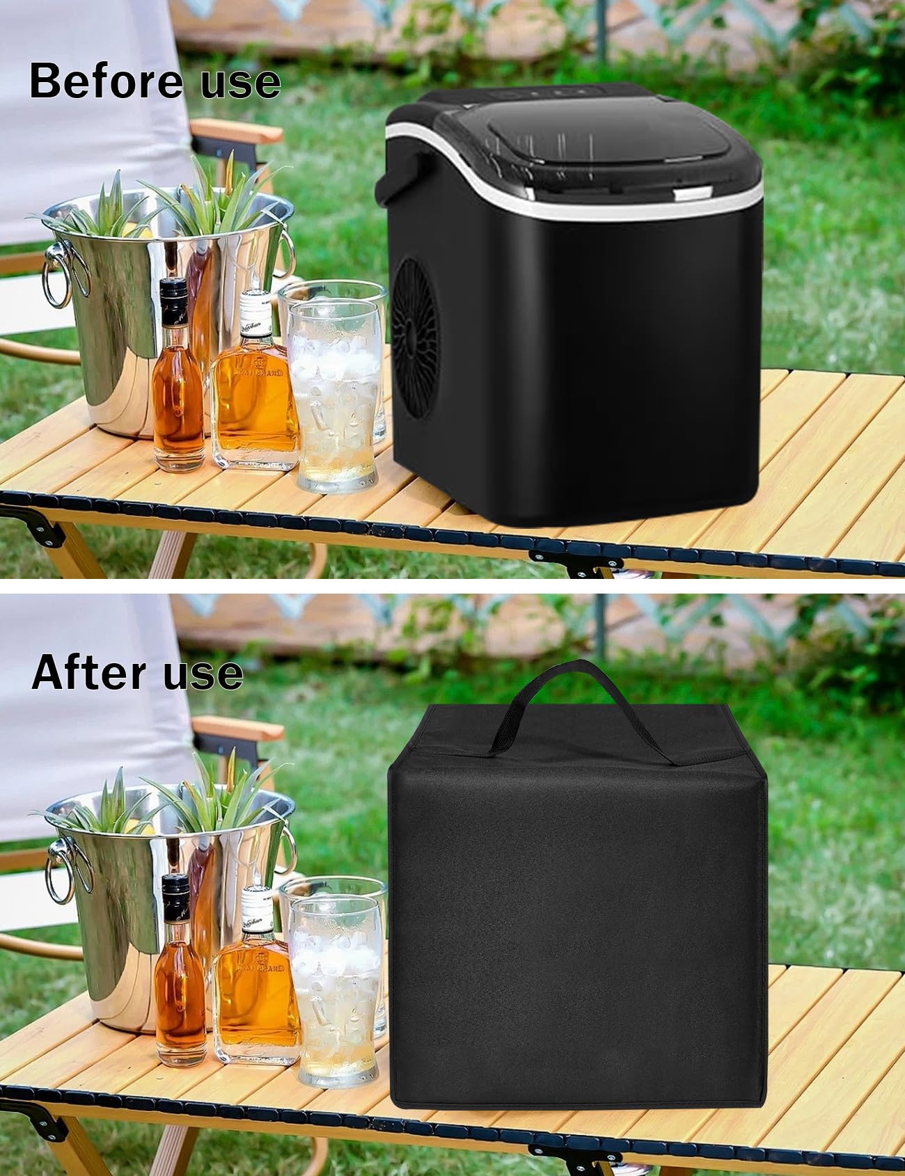 Countertop Ice Maker Cover Heavy Duty Nylon Material Waterproof Dust Cover Case Compatible With Electactic Countertop Self-Cleaning Ice Maker Machine ICE91122 Black 13.8"Dx11"Wx11"H