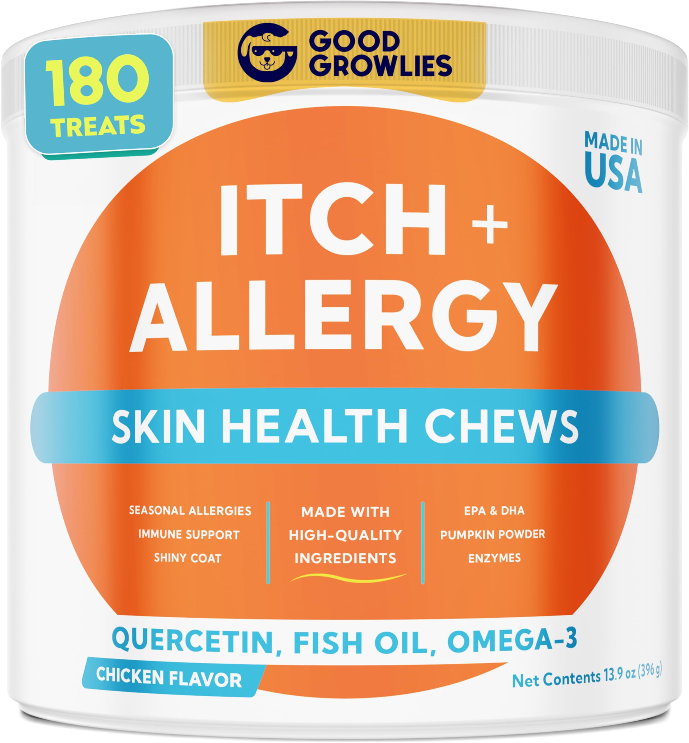 Dog Allergy Relief Chews — Anti-Itch Skin & Coat Supplement: No Fillers, Just Flavor - Itchy Skin Relief Treatment w/Omega 3 Fish Oil - Itching&Paw Licking - Dry Skin&Hot Spots - Made in USA - 180Ct