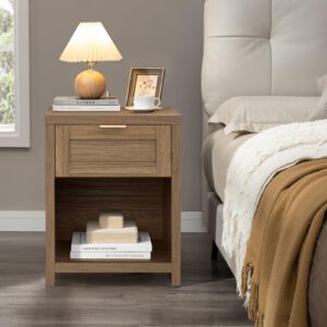 OAKHAM HOME Night Stand Set 2, Boho End Table with Drawer and Storage Shelf Accent Table, Minimalist Sofa Bed Side Accent Table with Drawer for Bedroom Living Room