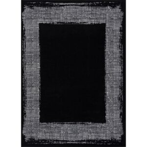 CAMILSON Modern Area Rug 5x7 Black Rugs Solid Color Bordered Design for Living Room Bedroom Easy-Cleaning Non-Shedding Indoor Carpet Alfombras para Salas Modernas (5 x 7 Black and Cream)