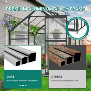 GarveeLife 6x8 FT Outdoor Greenhouse, Polycarbonate Green Houses for Outside, Heavy Duty Large Walk in Green House for Plants with Aluminum Frame, Roof Vent, Rain Gutters for Garden Backyard