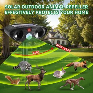 Ultrasonic Animal Repellent Outdoor Solar Animal Repeller with Motion Detection Cat Deterrent Outdoor Deer Repellent Device to Scare Coyote Raccoon Squirrel Skunk Repellent for Yard (2PCS)