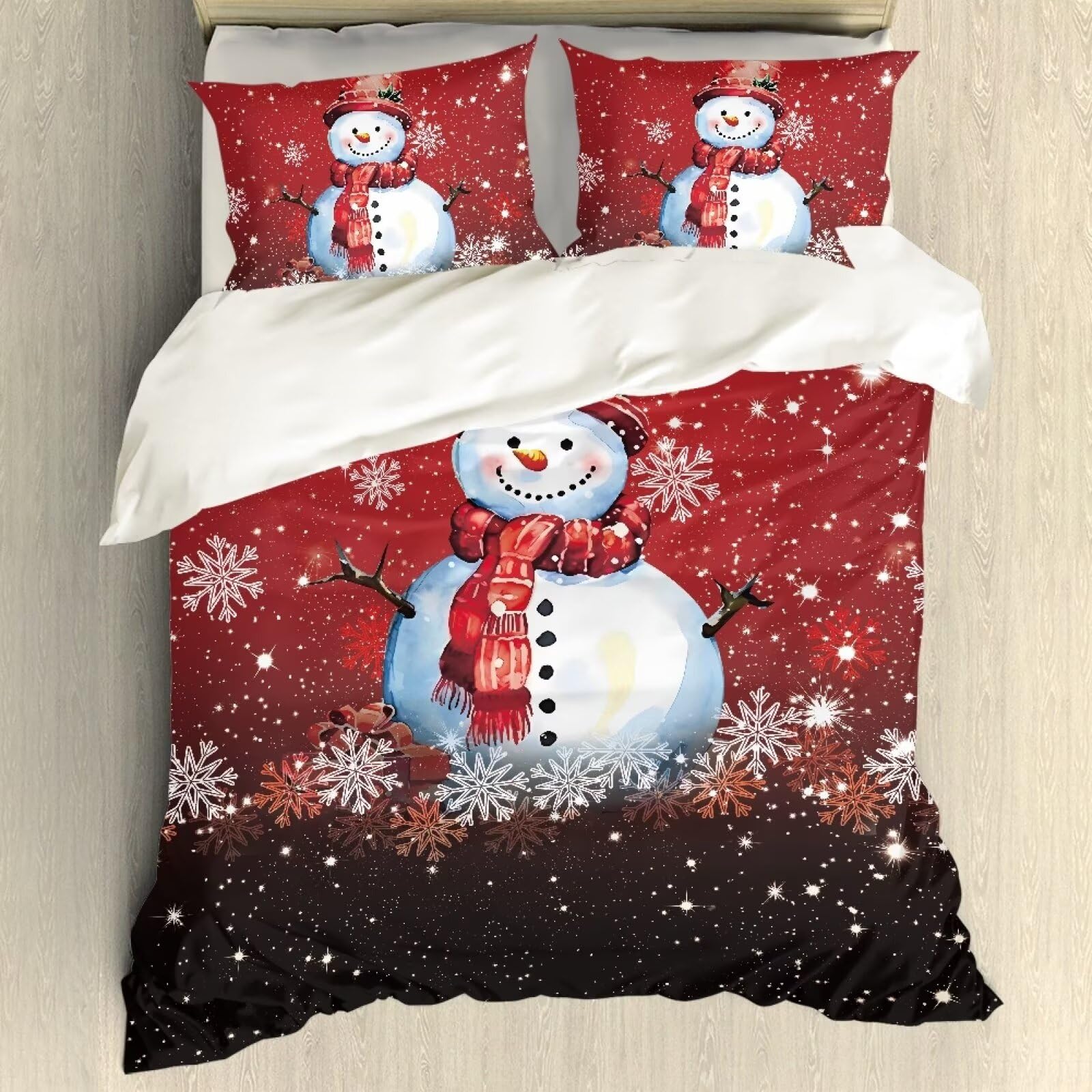 WHOSGNIHT Christmas Bedding Sets Snowman Duvet Cover Bedding Sets 3 Pcs Ultra Soft Modern Comforter Cover Quilt Cover Set with Zipper Closure Washed Micerofiber King Size