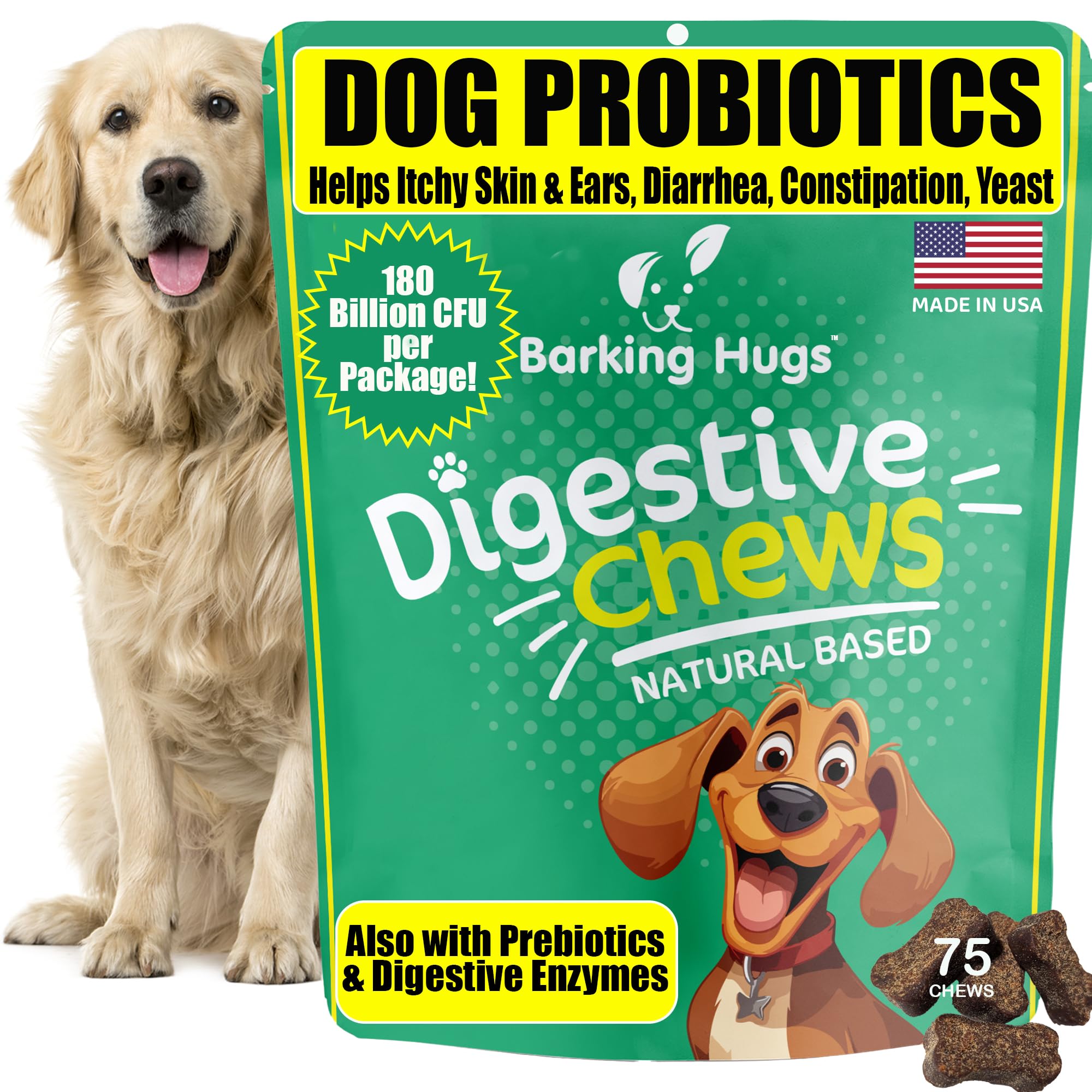 Barking Hugs Skin & Coat Chews and Digestive Chews and Dental Sticks