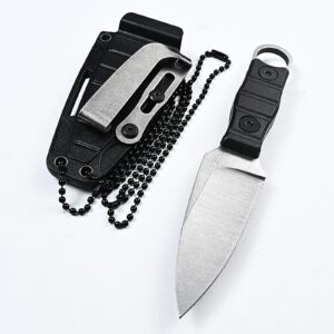 wild tactical fixed blade survival knife,slivery blade full tang w/hardness kydex sheath, and necklace easy carry, good for camping hiking knife, fishing hunting edc min knife