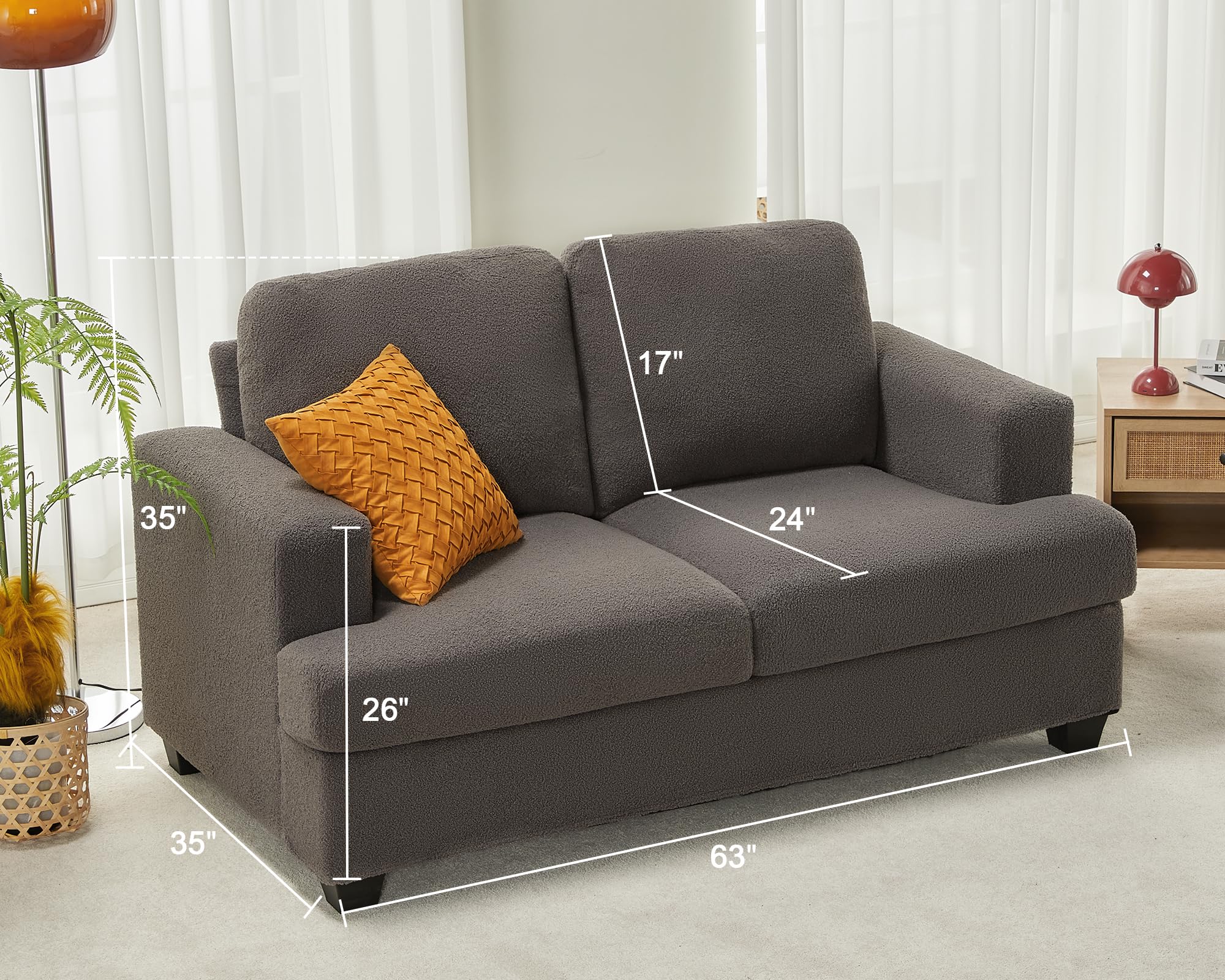 VanAcc Sofa, Loveseat Couch with Extra Deep Seats, Modern Sofa Couch- Comfy Sofa Couch for Living Room Apartment Lounge, Grey Bouclé