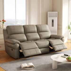 plococo 85inch power recliner sofa with wireless charger and cupholder, breathable tech cloth fabric reclining sofa with drop down table,usb button,3 seater sofa (khaki)