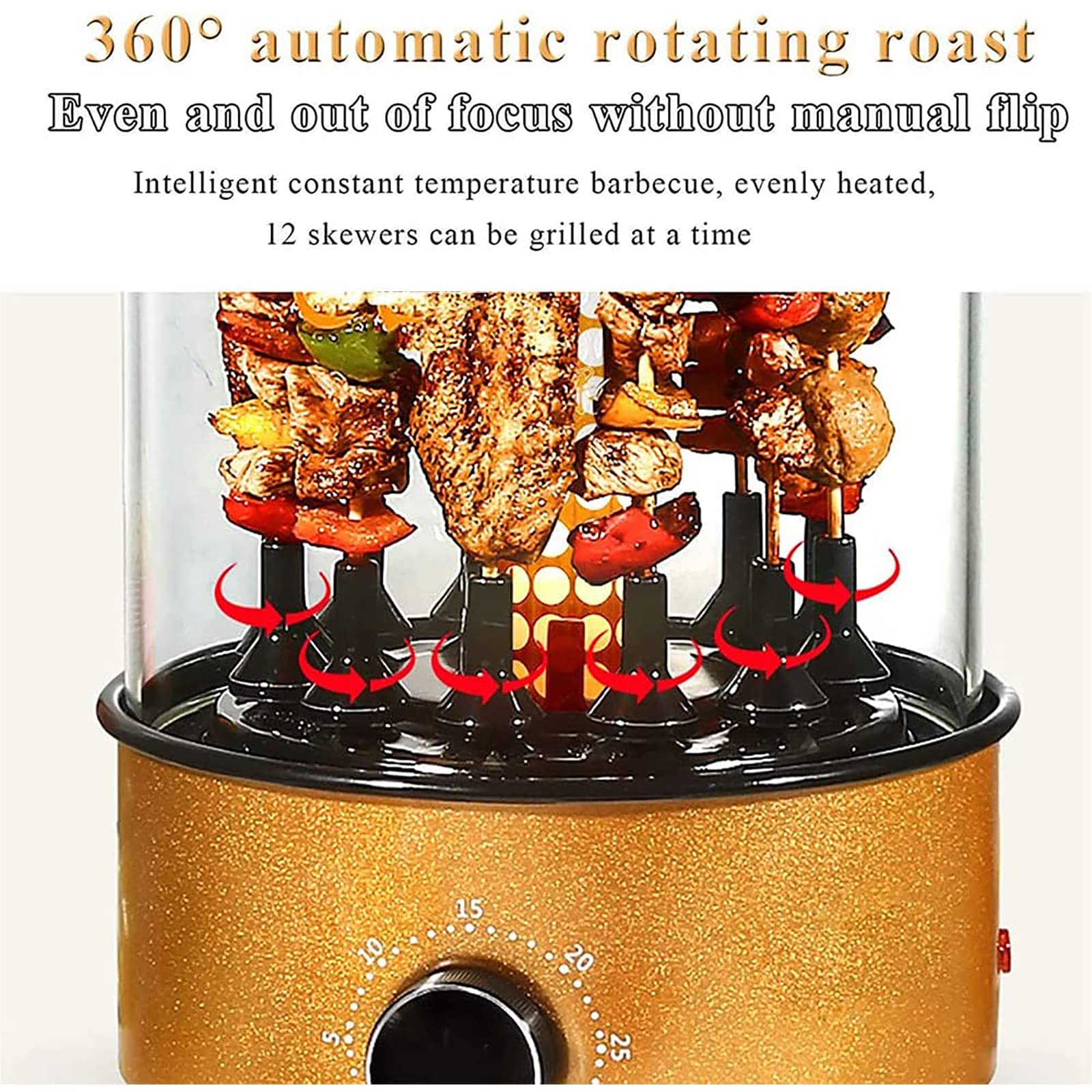 Smokeless Automatic Rotary Barbecue Machine,Electric Skewer Machine,0°-200° Adjustable Temperature,for 4-6 People Barbecue Oven Cup