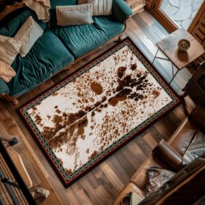 Western Cowhide Rugs for Living Room, Classic Style Decorative Cowhide Rugs, Full Sizes 3x5, 5x6, 5x7, 6x9 ft, Washable Area Rugs, Non-Slip Low Pile Carpet, Ultra Soft Rug for Indoor Use 04