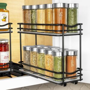 lynk professional® pull out spice rack organizer for inside kitchen cabinets - 4-1/4 inch wide - slide out drawer – black sliding spice cabinet organization shelf racks - 2 tier