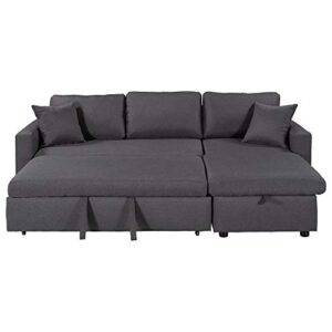 Ball & Cast 87" L Shape Sectional Convertible Sofa with Pull Out Bed,Modular Reversible Sleeper Couch W/Storage Chaise & 2 Tossing Cushion,Space Saving,for Small Livingroom Aparment Office,Dark Gray