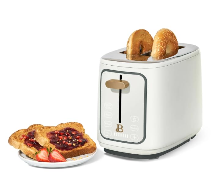 Drew Barrymore White Icing 2-Slice Toaster with Touch-Activated Display