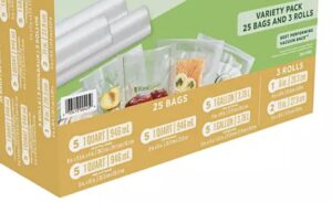 28-piece vacuum seal rolls and vacuum seal bags multipack set (25 bags / 3 rolls)