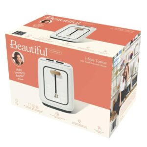 Drew Barrymore White Icing 2-Slice Toaster with Touch-Activated Display