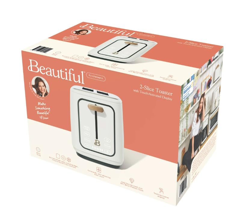 Drew Barrymore White Icing 2-Slice Toaster with Touch-Activated Display