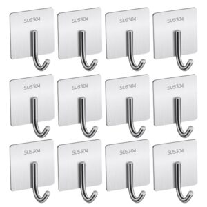 jitaty wall hooks for hanging,stainless steel towel hooks for bathrooms kitchen,adhesive hooks for walls no damage,waterproof shower hooks for inside,heavy duty shower coat hook (a-12pc)