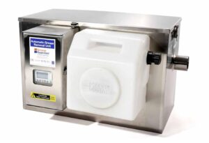 grease guardian® ggd15 automatic grease trap removal device, 30+ lb. capacity, 110v, left-to-right flow, efficient kitchen grease management, easy maintenance, durable construction