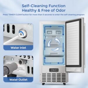 Electactic Commercial Nugget Ice Maker Machine, 66Lbs/Day, Bulit-in Freestanding Under Counter Ice Machine, Self-Cleaning & 24H Timer & LCD Panel Drain Pump, Stainless Steel Ice Maker