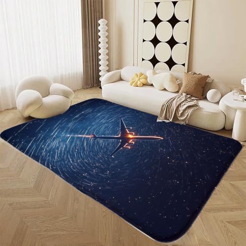 Retro flying airplane decorative rug, airplane playroom rug, airplane living room rug, starry sky airplane print rug, women men teenager decoration, suitable for airplane theme lovers 60x80inch