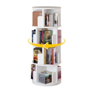 oneinmil rotating bookshelf, 360° rotating bookcase for small space, corner bookcase for bedroom, living room, study room, 4 tier, white