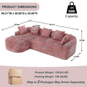 AZSJML Modular Sectional Sofa Couch, 99" L-Shape Sectional Cloud Couch for Living Room, Comfy Boucle Upholstered Deep Seat Couch, Modern Minimalist Sleeper Sofa for Apartment, Office, Pink