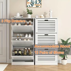 Miscoos Entryway Shoe Storage Cabinet with 3 Flip Drawers, Hidden Narrow Slim Free Standing Shoe Closet Rack Organizer for Hallway Front Porch