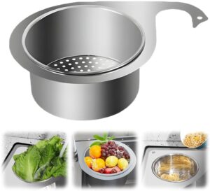 stainless steel swan sink strainer basket, stainless steel draining basket for sink, 2024 multi-functional drain basket quick drain kitchen tools, sink hangs on faucet fits all sink (1pc)