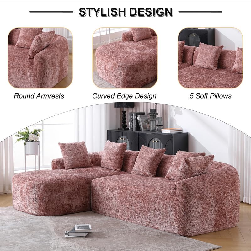 AZSJML Modular Sectional Sofa Couch, 99" L-Shape Sectional Cloud Couch for Living Room, Comfy Boucle Upholstered Deep Seat Couch, Modern Minimalist Sleeper Sofa for Apartment, Office, Pink