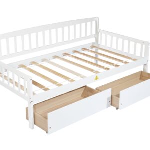 Twin Size Daybed Frame with Storage Drawers,Wood Day Bed Frame Twin Size,Daybed with Storage for Bedroom,Living Room,Kids Room, White