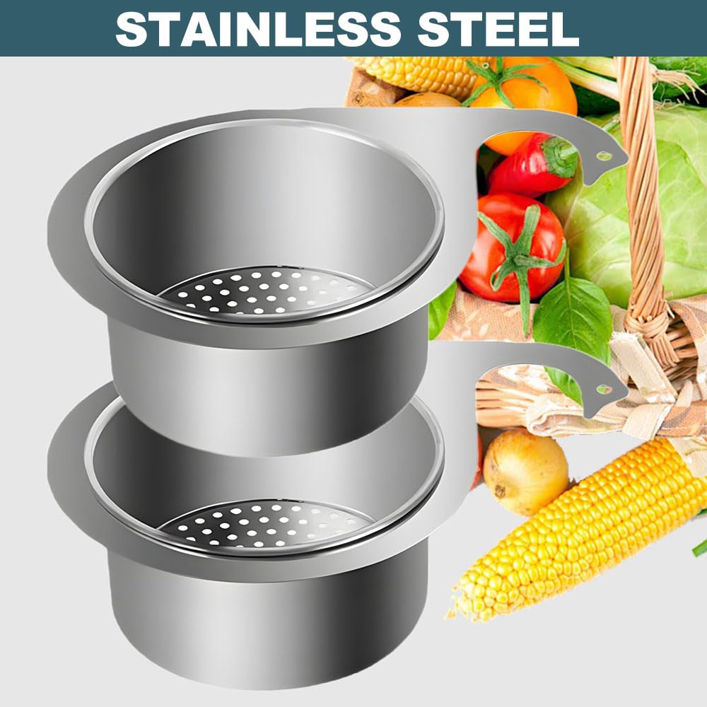 Stainless Steel Sink Drain Strainer Basket, 2024 New Multifunction Hanging Sink Strainer Colander Drain Basket, Kitchen Sink Food Waste Filter and Vegetables Fruits Clean (1, L)