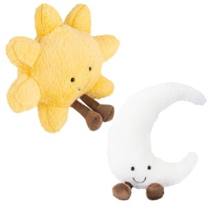 sun and moon plush, smiling fun filled sun pillow, 12" moon and sunshine animal pillow soft plush toy for children's birthday gift (2pcs)