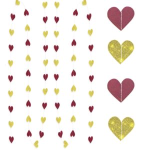 Bridal Shower Decorations Burgundy Gold Fall/Burgundy Gold Birthday Party Decorations/Valentines Day Decorations//Burgundy Bachelorette Decorations/Burgundy Heart Paper Garlands