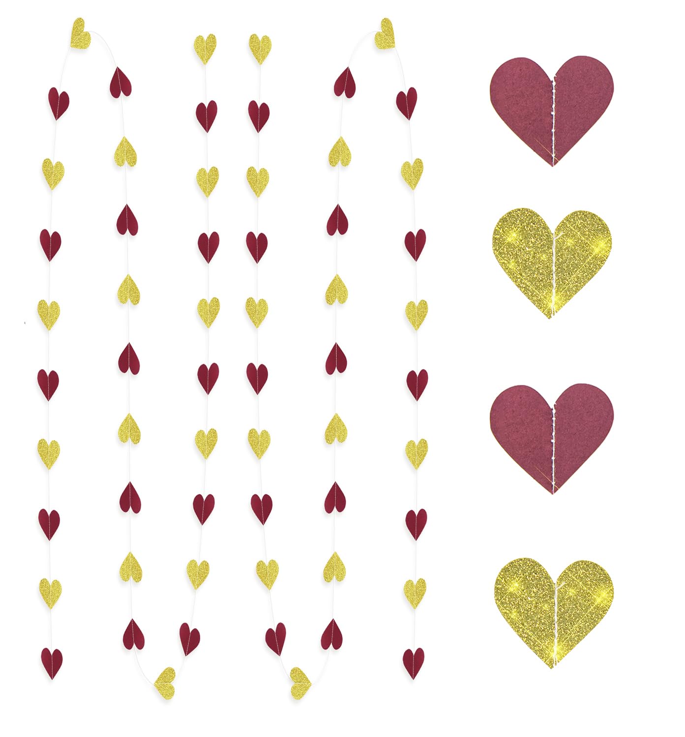 Bridal Shower Decorations Burgundy Gold Fall/Burgundy Gold Birthday Party Decorations/Valentines Day Decorations//Burgundy Bachelorette Decorations/Burgundy Heart Paper Garlands