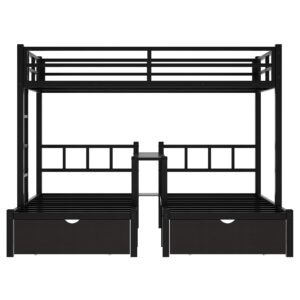 Full XL Over Twin Over Twin Bunk Bed for 3 Kids, Heavy Duty Triple Bunk Bed with Storage Drawers, Shelf, Guardrails and Ladder, Full XL Over Twin Over Twin Triple Bunk for Kids, Teens, Black