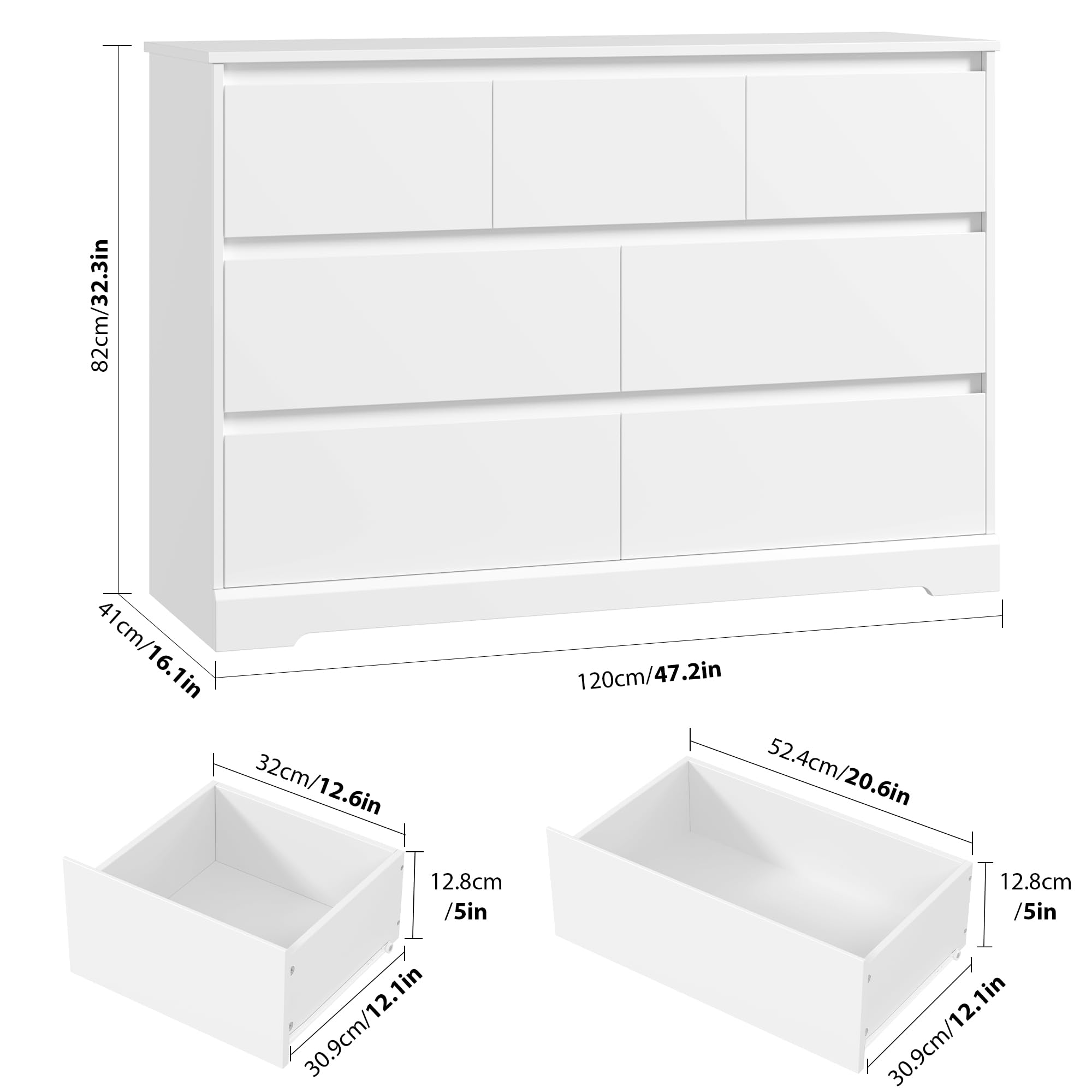 FACBOTALL Dresser for Bedroom, Modern White Dresser, Wood Chest of Drawers Nursery Dresser with Storage, 7 Drawer Double Dresser with Handle Free, Large Storage Dresser Organizer for Living Room,White