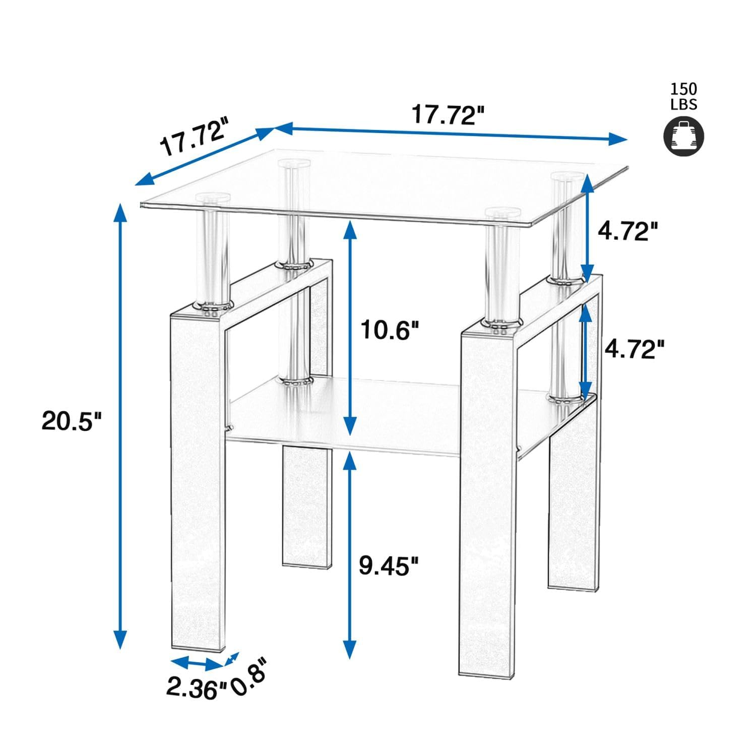 Modern Tempered Glass Coffee Table End Table, Square Glass Side Table for Living Room, Minimalist Design for Small Spaces, Glass End Table Set for Living Room, Bedroom (White, Set of 2)