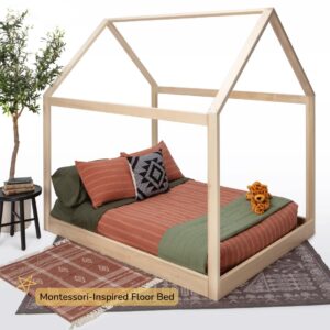 montessori house bed, handcrafted poplar wood, with or without legs, assembly required (full, full house bed without legs)