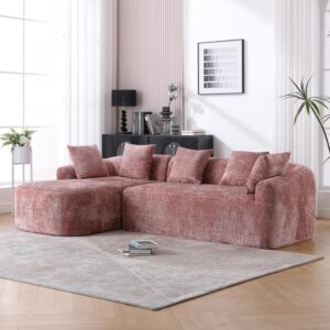 azsjml modular sectional sofa couch, 99" l-shape sectional cloud couch for living room, comfy boucle upholstered deep seat couch, modern minimalist sleeper sofa for apartment, office, pink