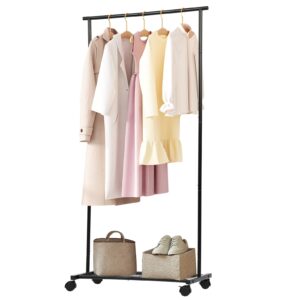 homnso clothes rack - clothing rack with wheels,rolling hanger racks for clothes and shoes,spacious capacity garment rack for bedroom,living room and office 15" d x 29" w x 60" h,black