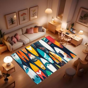 surfboard cartoon graffiti carpet, cartoon surfboard carpet, non-slip mat suitable for kitchen living room bedroom decoration, beach surfboard carpet, fun soft bathroom mat 40x60inch