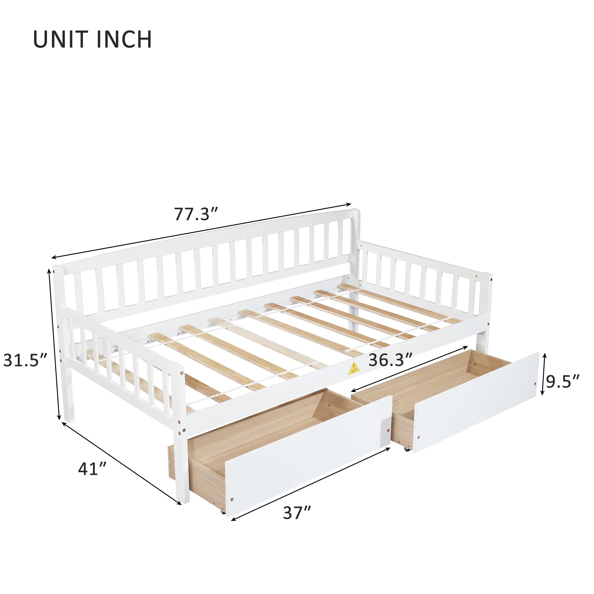 Twin Size Daybed Frame with Storage Drawers,Wood Day Bed Frame Twin Size,Daybed with Storage for Bedroom,Living Room,Kids Room, White